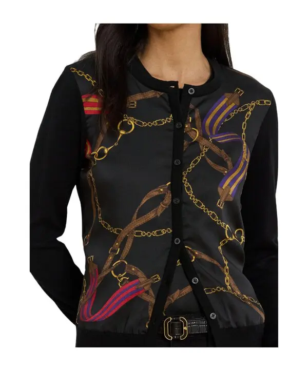 Ralph Lauren Printed Paneled Crew Neck Cardigan