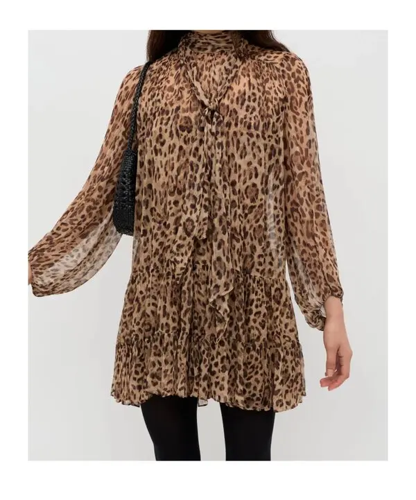 Rixo Anaya Mini Dress With High Neck And Long Sleeves