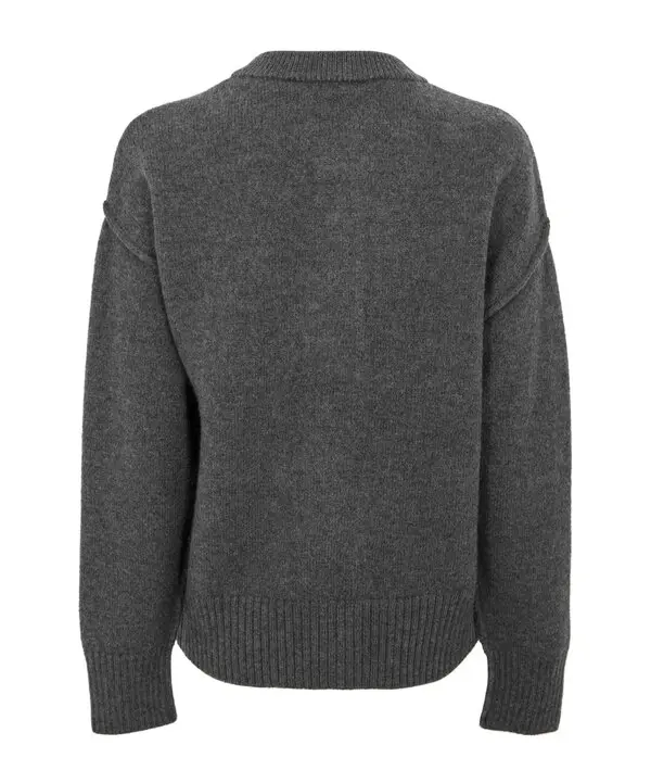AMI Paris Wool Knitted Cardigan With Appliqué Logo