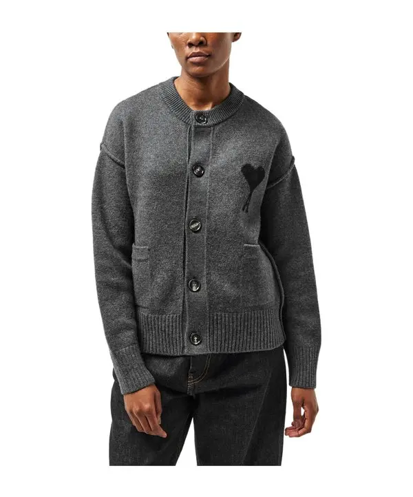 AMI Paris Wool Knitted Cardigan With Appliqué Logo