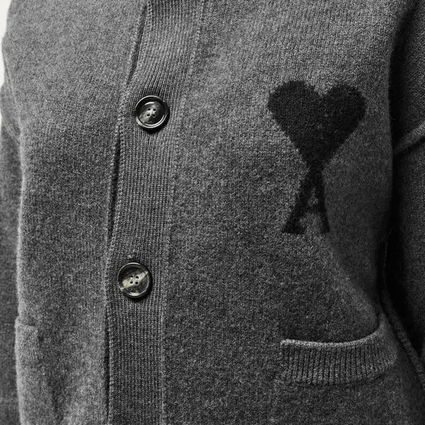 AMI Paris Wool Knitted Cardigan With Appliqué Logo