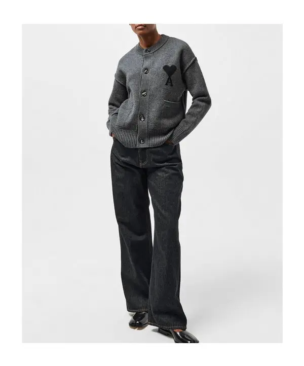 AMI Paris Wool Knitted Cardigan With Appliqué Logo
