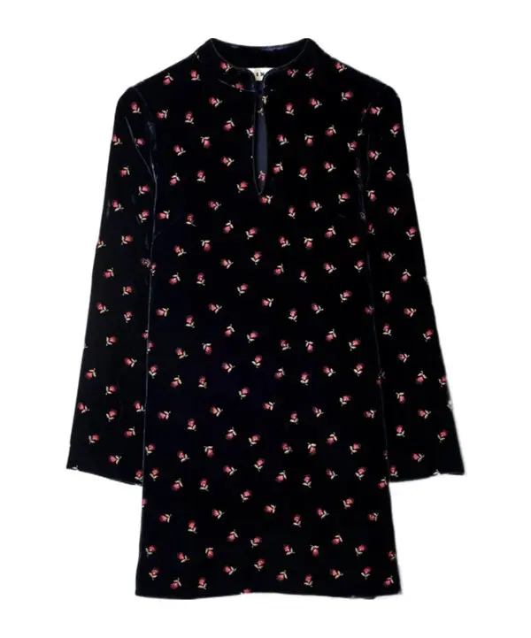 Rixo Calla Mini Dress With High Neck And Long Sleeves