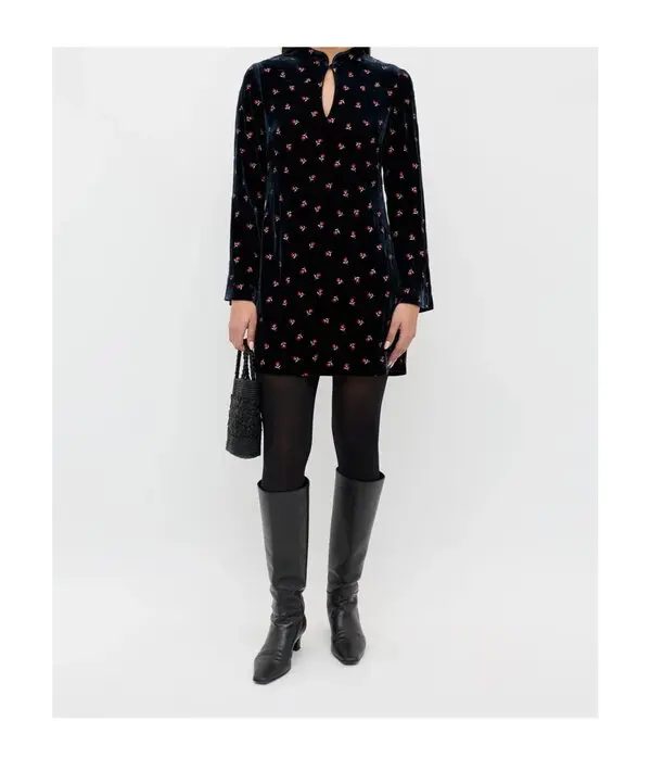 Rixo Calla Mini Dress With High Neck And Long Sleeves