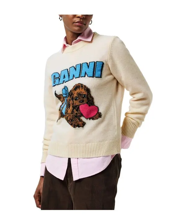 GANNI Crewneck Knit Sweater With Graphic Detail