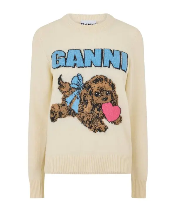 GANNI Crewneck Knit Sweater With Graphic Detail