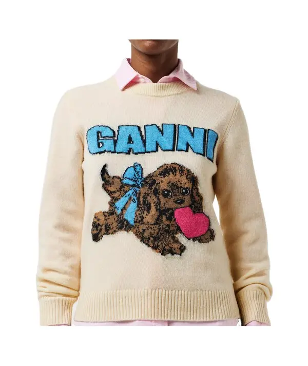 GANNI Crewneck Knit Sweater With Graphic Detail