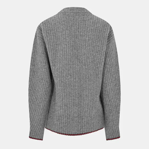 Gucci V-neck Ribbed Knit Cardigan With Red Trim