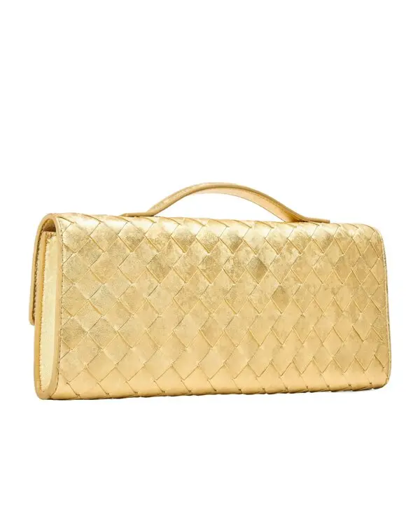 Bottega Veneta Metallic Gold Woven Leather Clutch