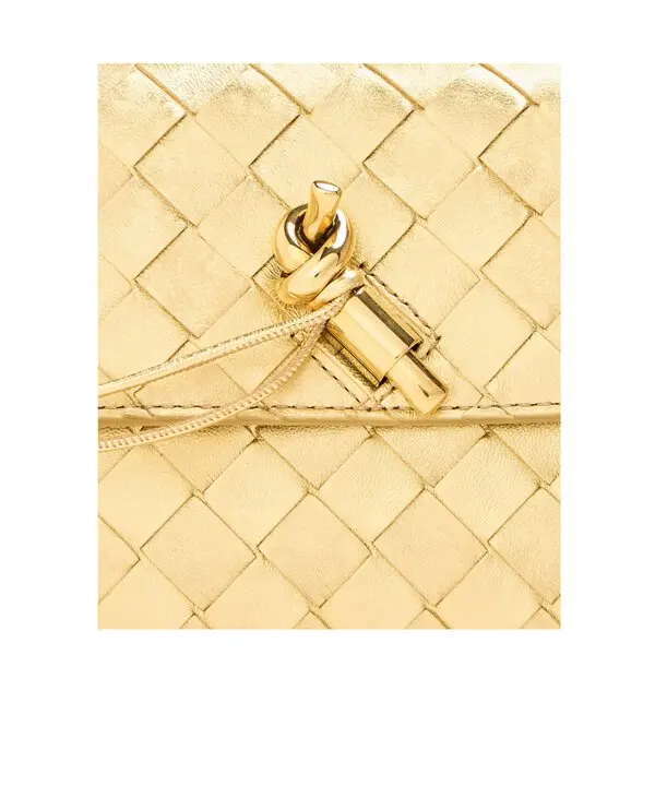 Bottega Veneta Metallic Gold Woven Leather Clutch