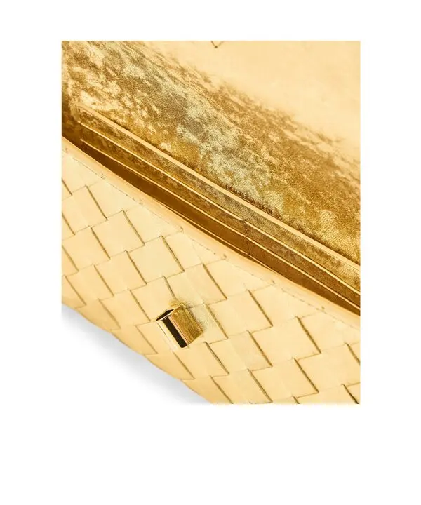 Bottega Veneta Metallic Gold Woven Leather Clutch