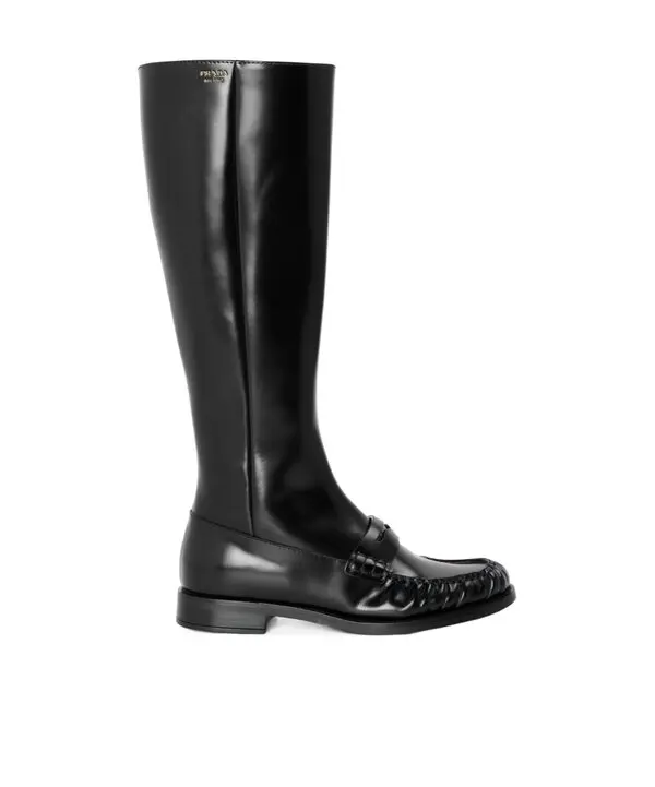 Prada Leather Knee-high Loafer Boots
