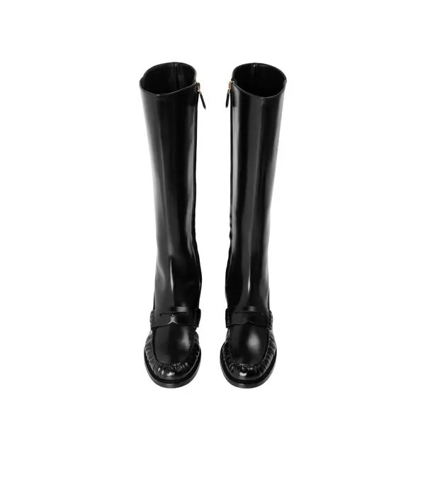 Prada Leather Knee-high Loafer Boots
