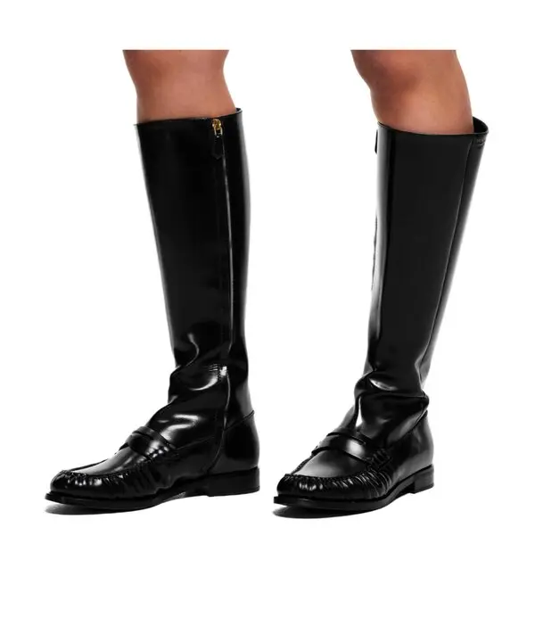 Prada Leather Knee-high Loafer Boots