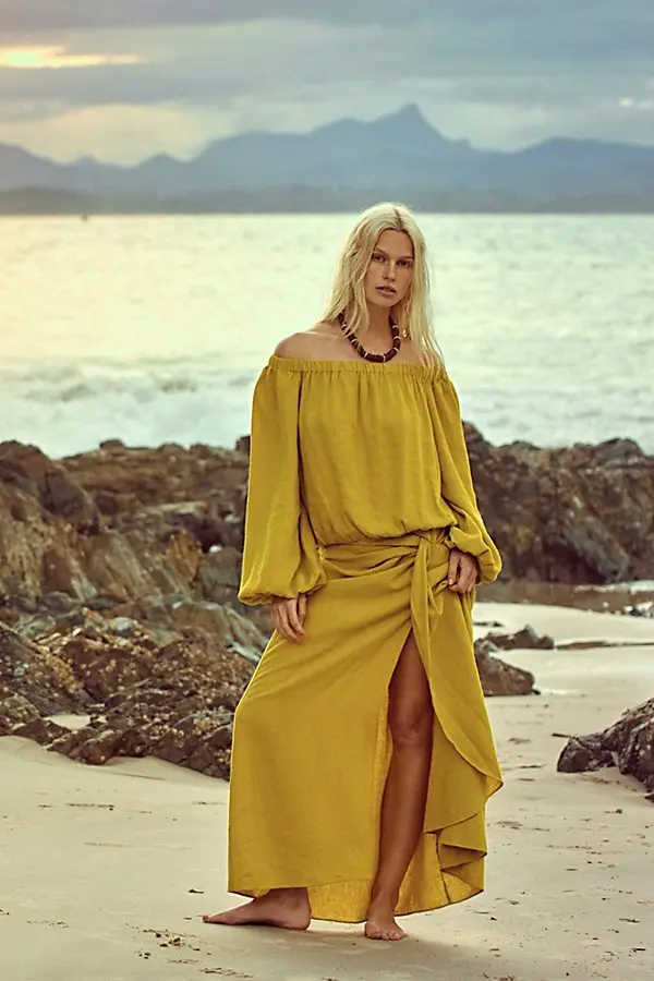 Free People Sandshell Linen Francisca Maxi Dress - Acid Moss
