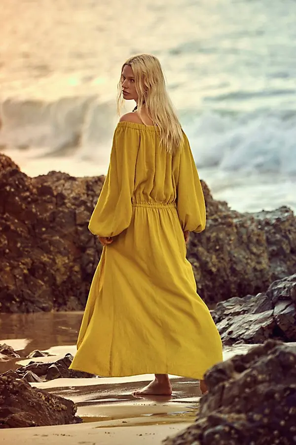 Free People Sandshell Linen Francisca Maxi Dress - Acid Moss