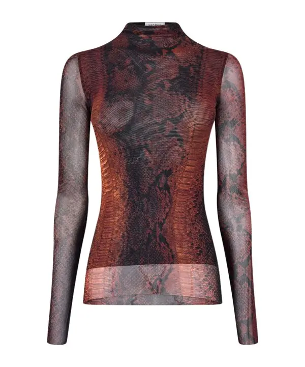 JEAN PAUL GAULTIER Printed High Neck Long Sleeve Top - Black