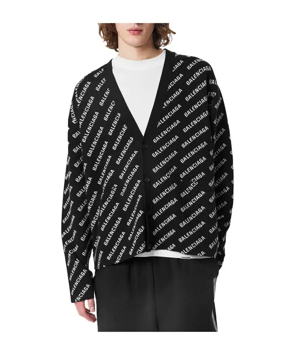 Balenciaga All-over Logo V-neck Cardigan