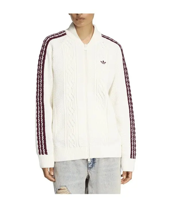 ADIDAS ORIGINALS Cable Knit Zip Stand Collar Sweater