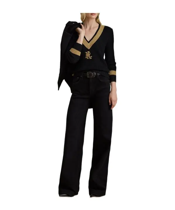 Ralph Lauren V-neck Knit Jumper With Metallic Trim