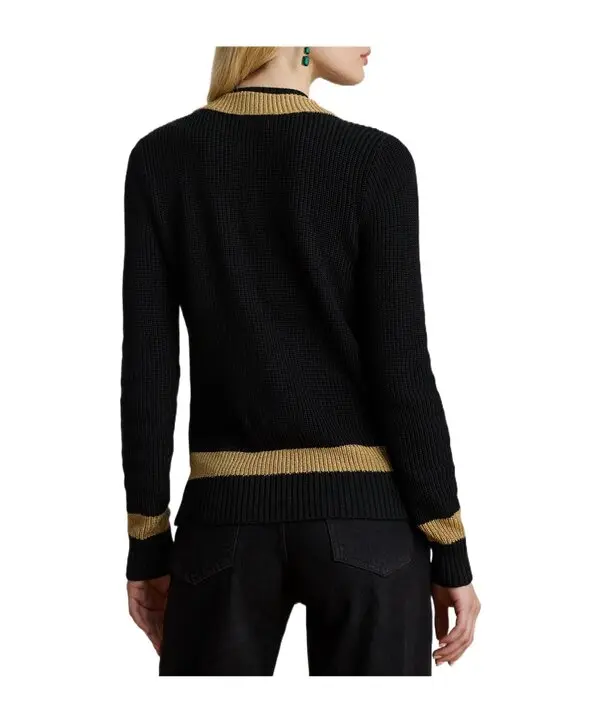 Ralph Lauren V-neck Knit Jumper With Metallic Trim