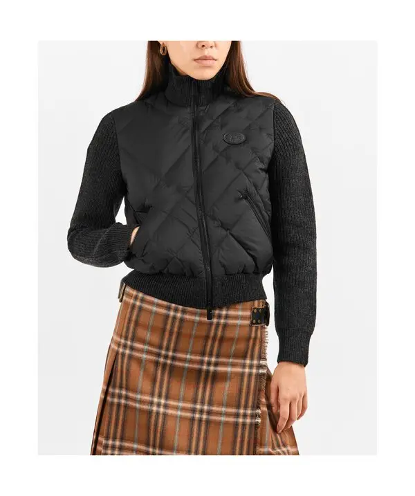 Burberry Quilted Bomber Jacket With Knit Sleeves