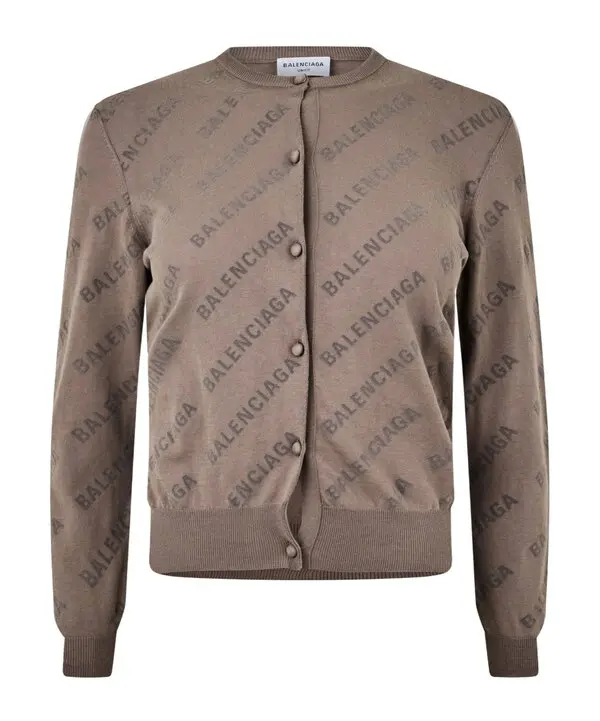 Balenciaga Letter Print Cardigan - Gray