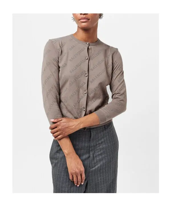 Balenciaga All-over Letter Print Crew Neck Cardigan