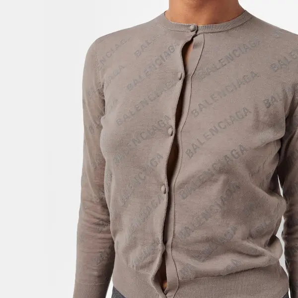 Balenciaga All-over Letter Print Crew Neck Cardigan