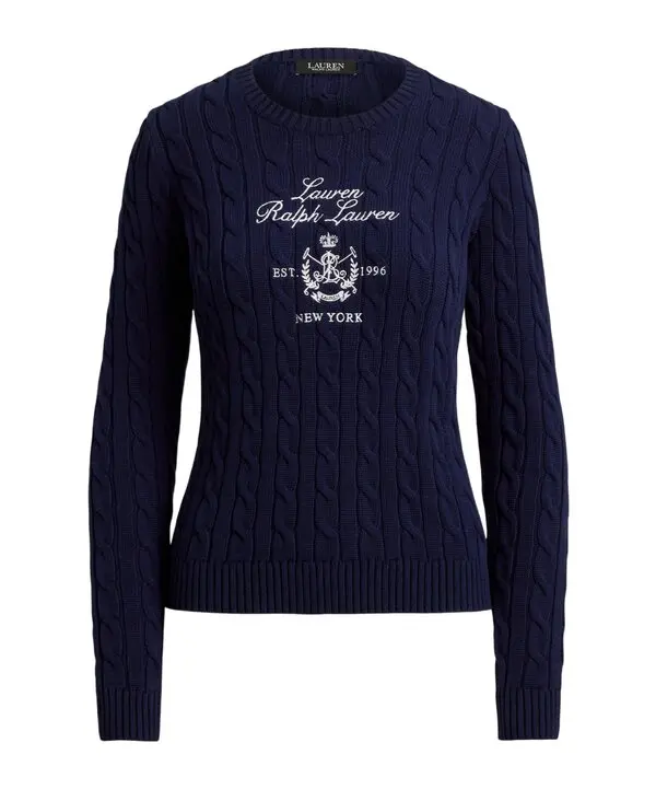 Ralph Lauren Cable-knit Crewneck Sweater With Embroidered Crest
