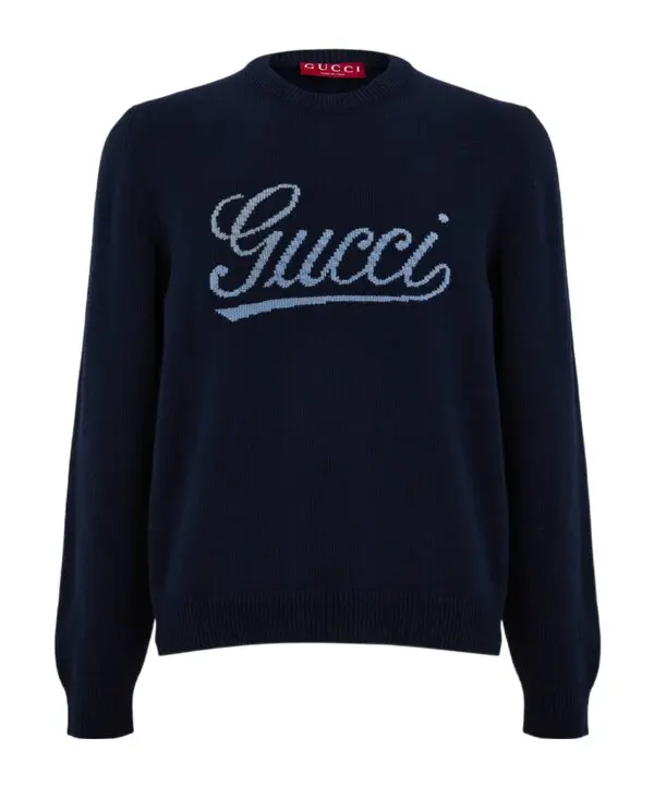 Gucci Crewneck Long Sleeve Sweater With Ribbed Trim - Black