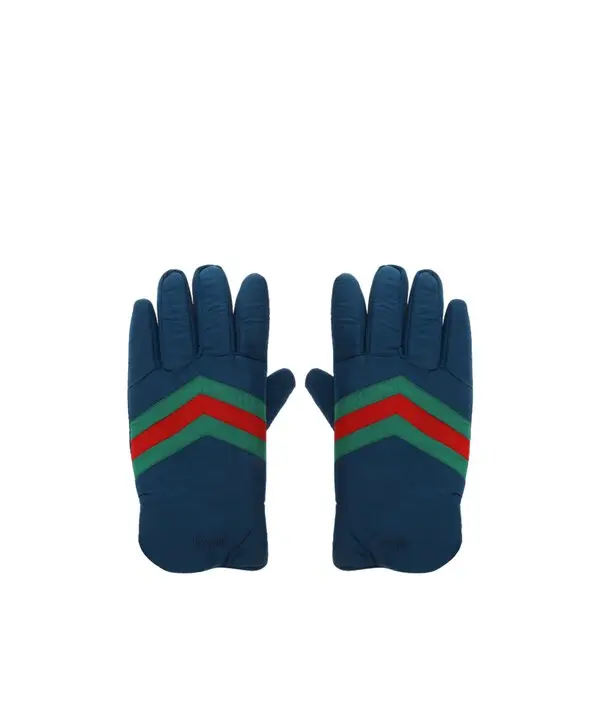 Gucci Quilted Thermal Gloves With Green And Red Stripes - Blue