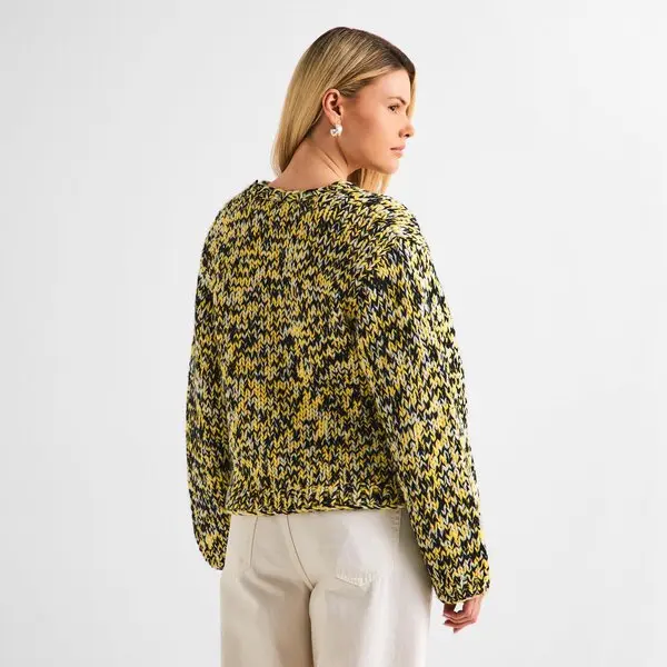 GANNI Marled Knit Crew Neck Sweater With Banana Appliqu