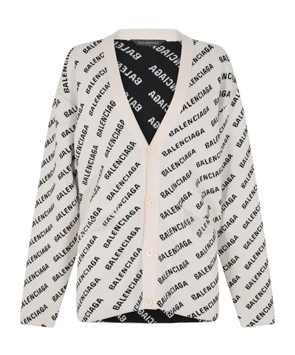 Balenciaga Logo Jacquard Print V-neck Cardigan
