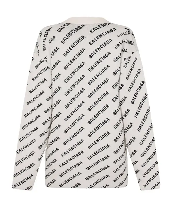 Balenciaga Logo Jacquard Print V-neck Cardigan