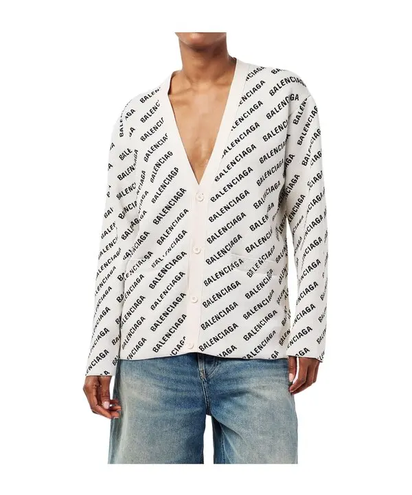 Balenciaga Logo Jacquard Print V-neck Cardigan