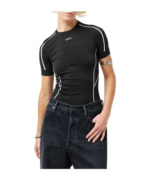 Off-White Seamless Knit Baby Tee With Contrast Piping