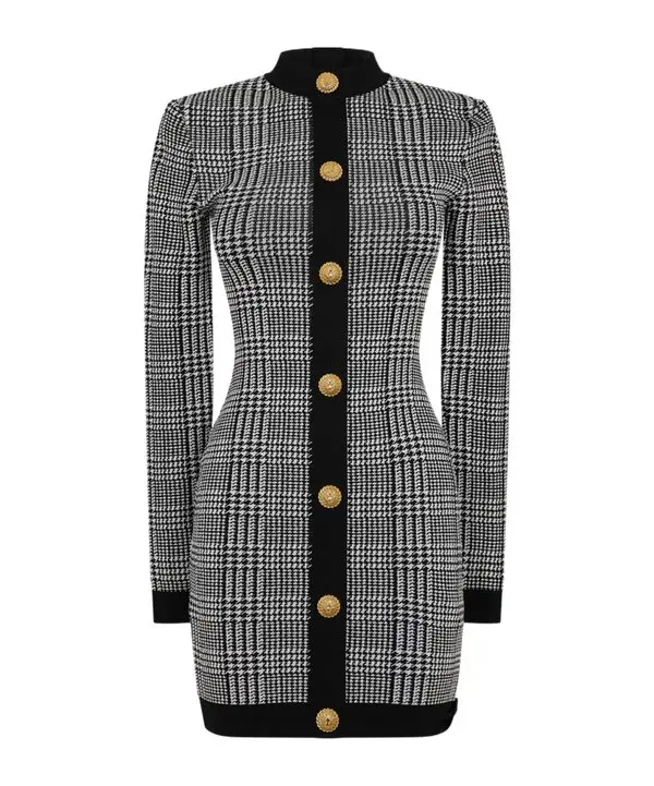 Balmain Plaid Knit Mini Dress