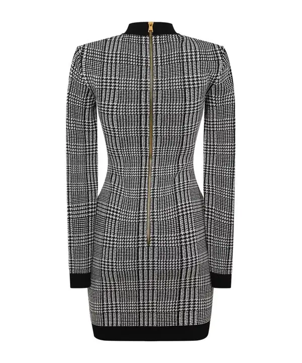 Balmain Plaid Knit Mini Dress