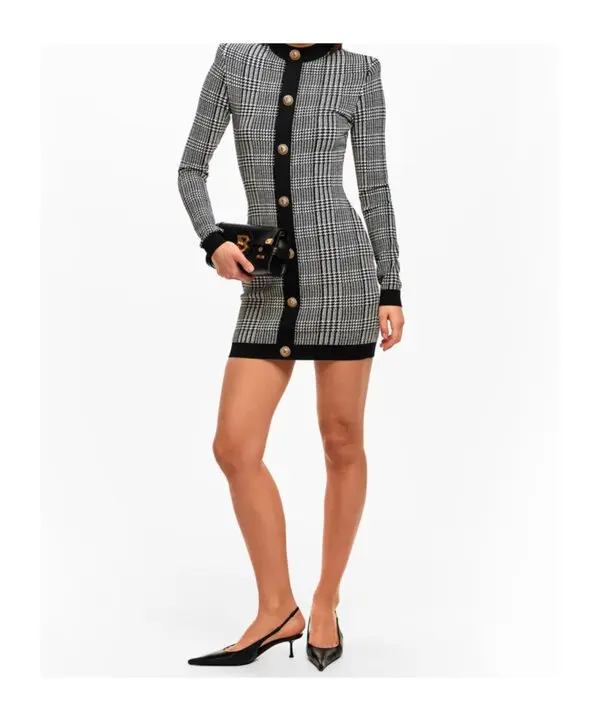 Balmain Plaid Knit Mini Dress