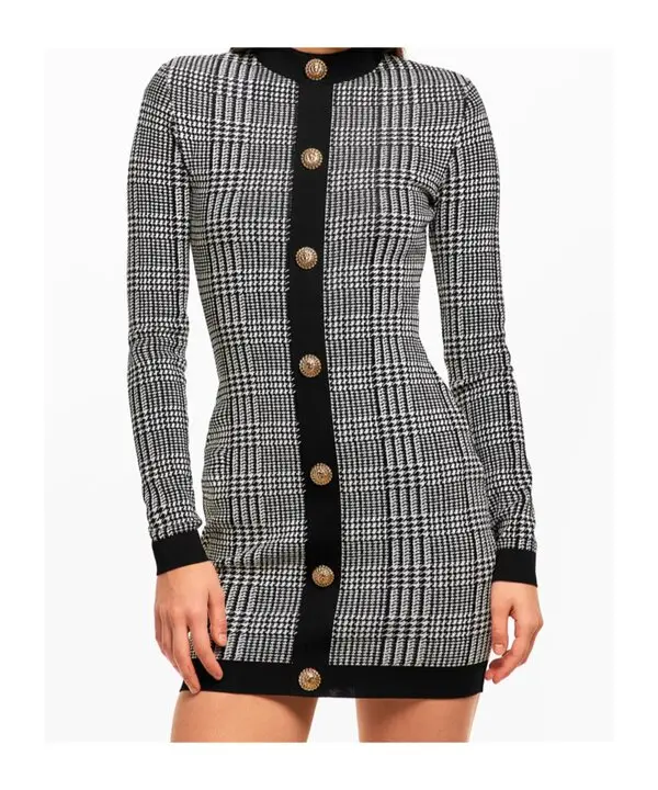 Balmain Plaid Knit Mini Dress
