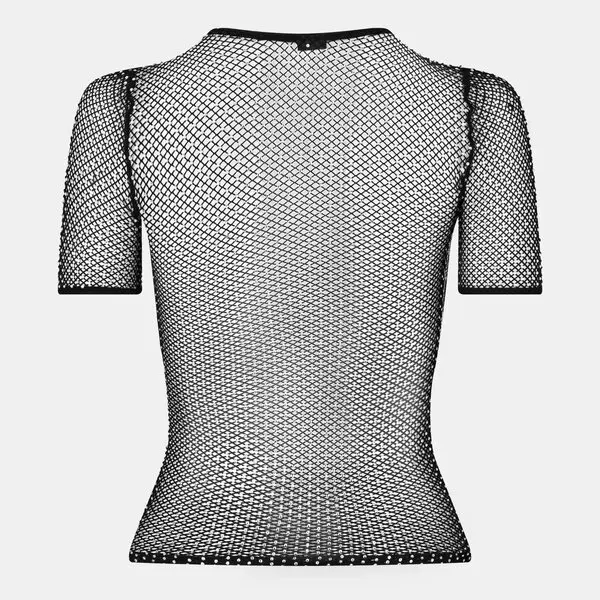 Balenciaga Short Sleeve Rhinestone Mesh Top
