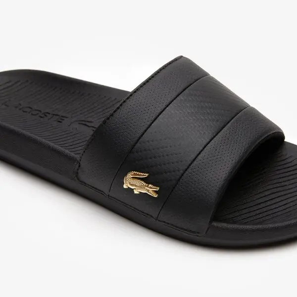 Lacoste Open Toe Slides With Metal Embellishments