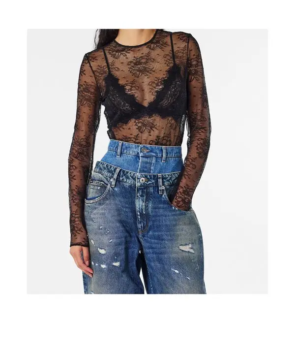 Dolce & Gabbana Black Lace Long-sleeved Bodysuit