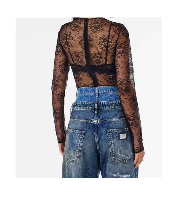 Dolce & Gabbana Black Lace Long-sleeved Bodysuit