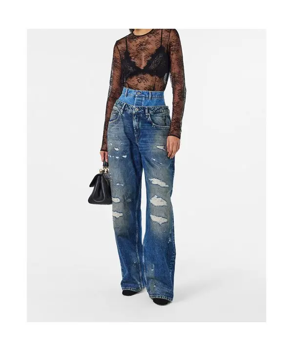 Dolce & Gabbana Black Lace Long-sleeved Bodysuit