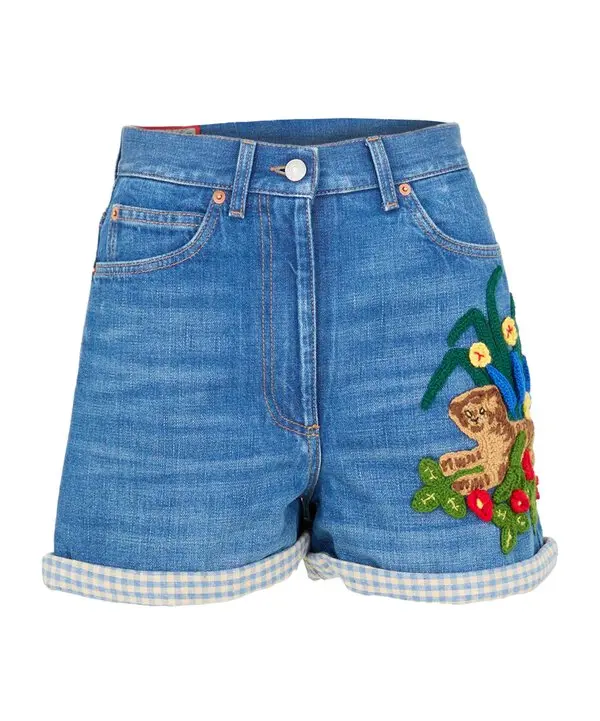 Gucci Embroidered Denim Shorts - Blue