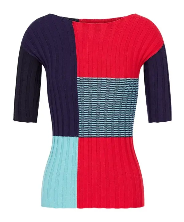 Emporio Armani Geometric Patchwork Ribbed Knit Sweater