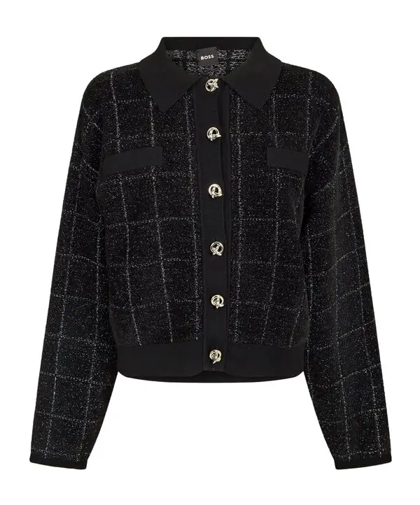 Hugo Boss Textured Check Knit Cropped Jacket