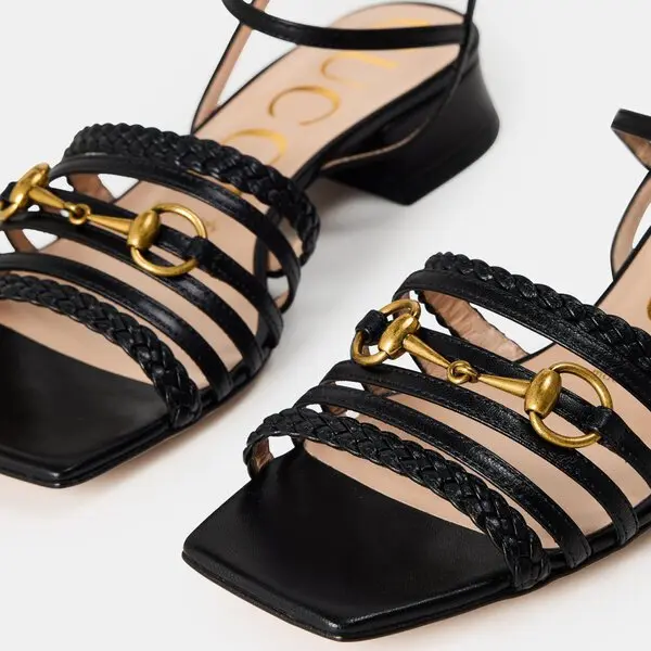 Gucci Braided Strap Sandals With Horsebit Detail